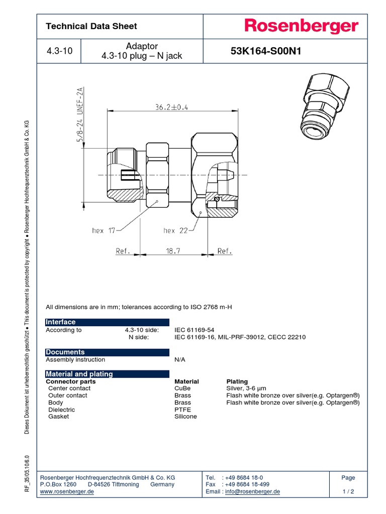 Adaptador 4.3-10 Macho - N Fêmea - RPT899396 - 1 | PDF | Electrical ...