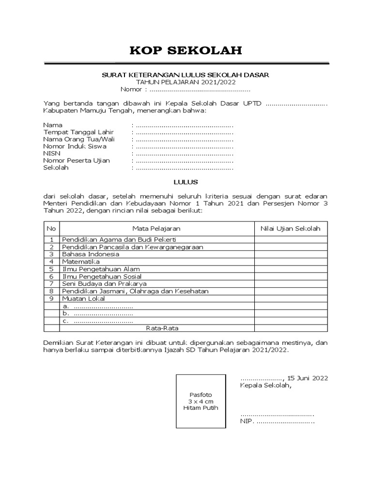 Surat Keterangan Lulus SD | PDF