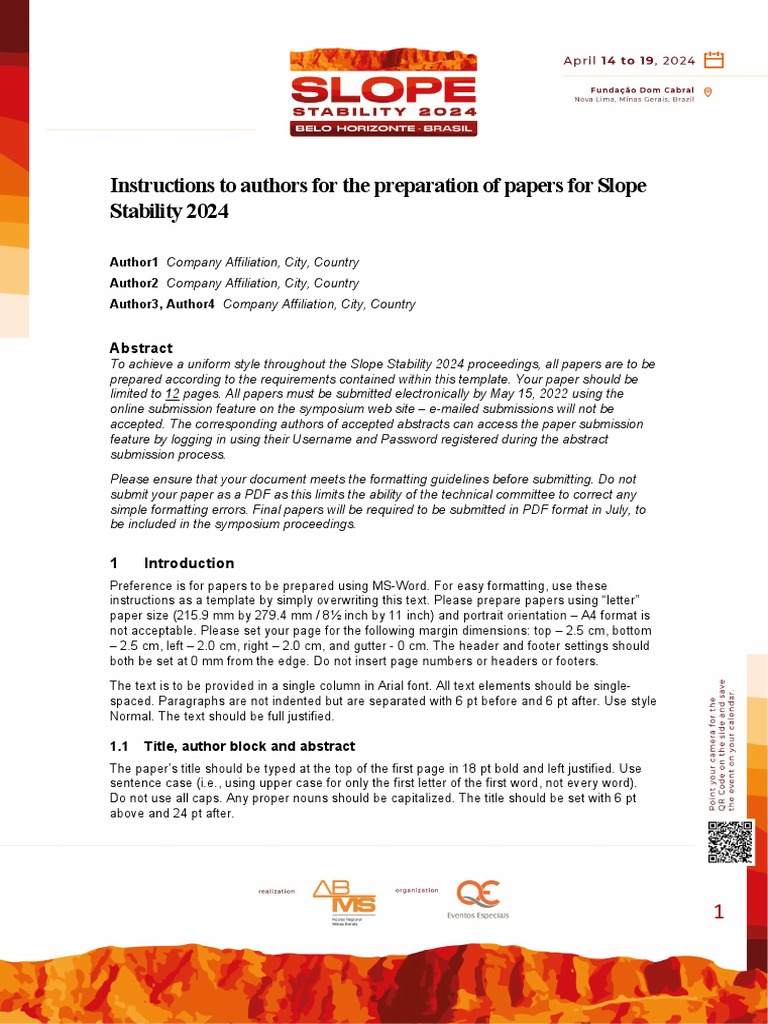 Slope Stability 2024 Paper Template | PDF | Paragraph | Letter Case