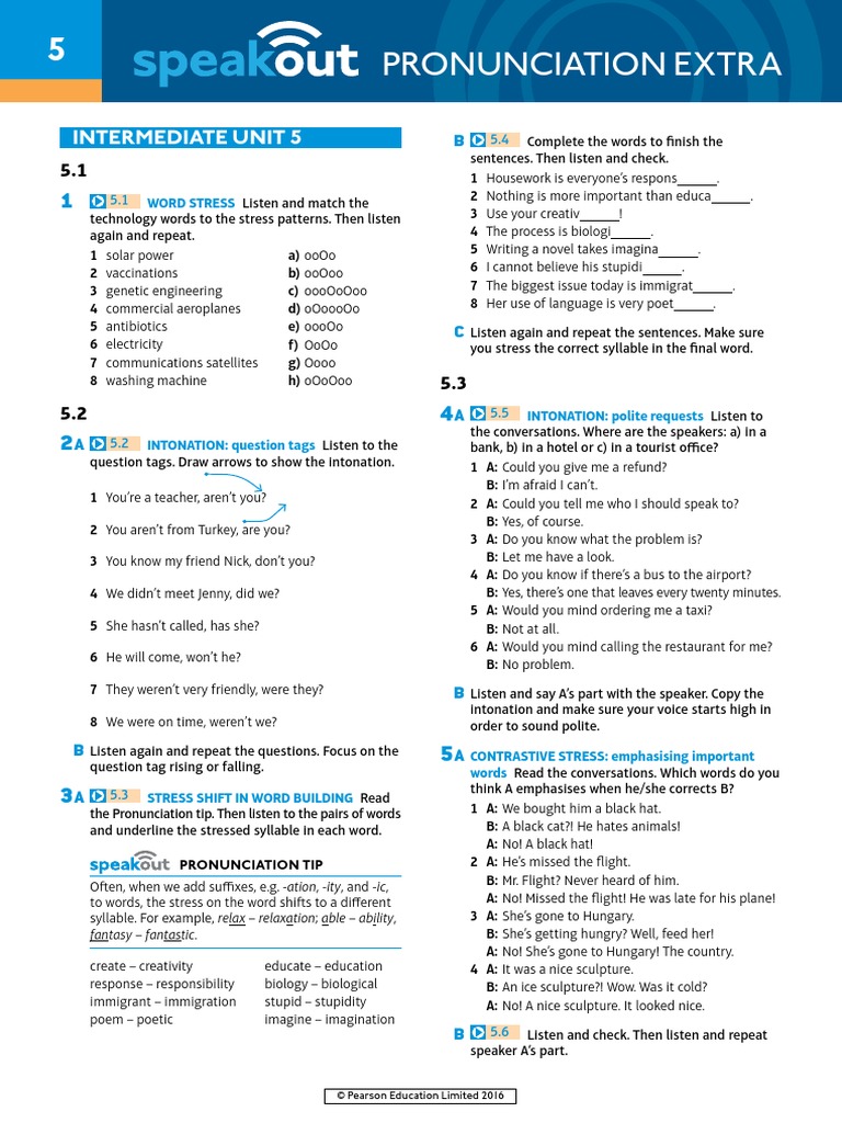 Speakout Pronunciation Extra Intermediate Unit 5 | PDF | Stress (Linguistics) | Linguistics