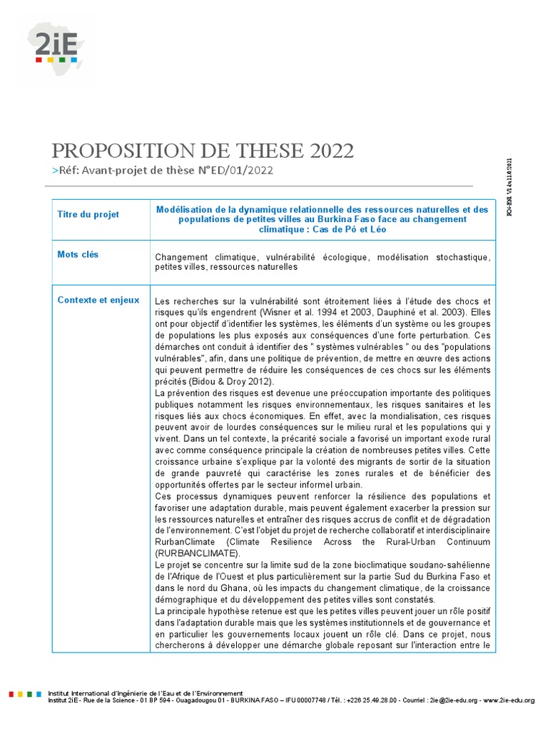 Avant Projet de These ED 01 2022 | PDF