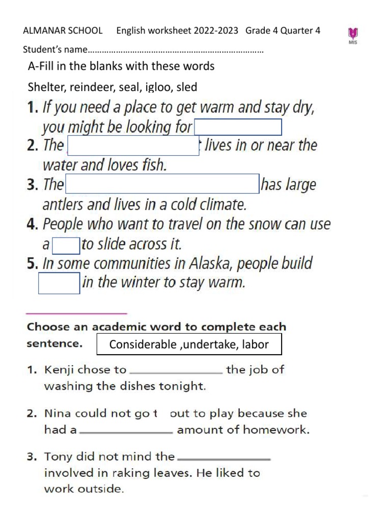 WorkSheet English Grade4 | PDF | Linguistics | Languages