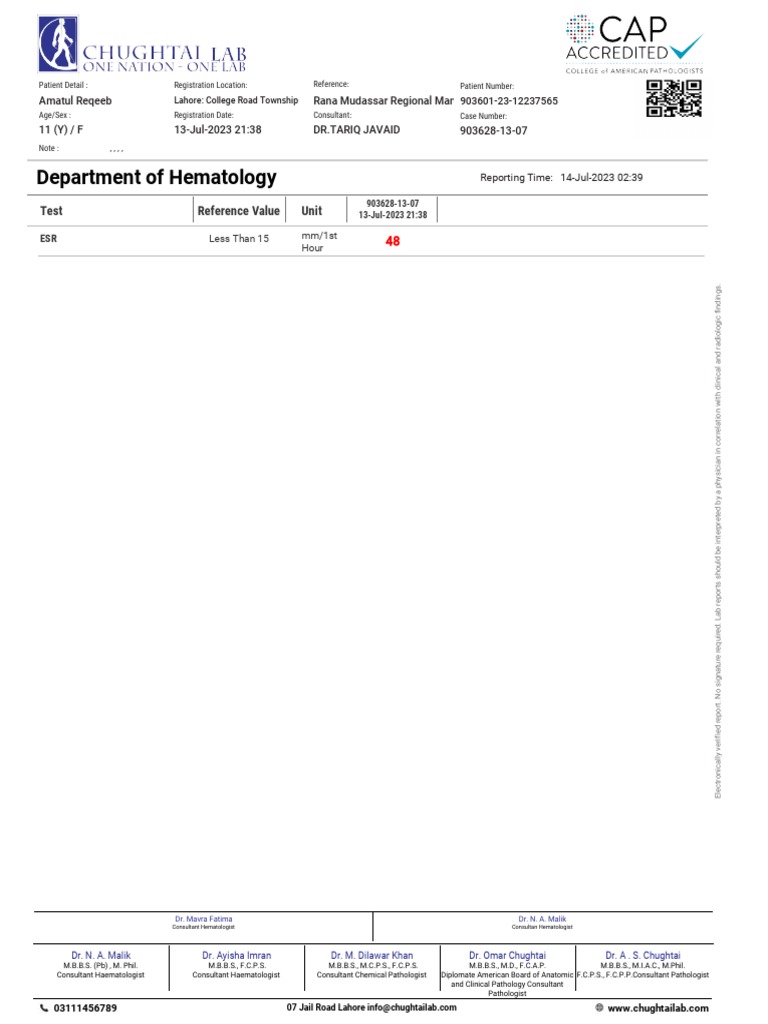 Department of Hematology: Test Reference Value Unit | PDF | Pathology ...