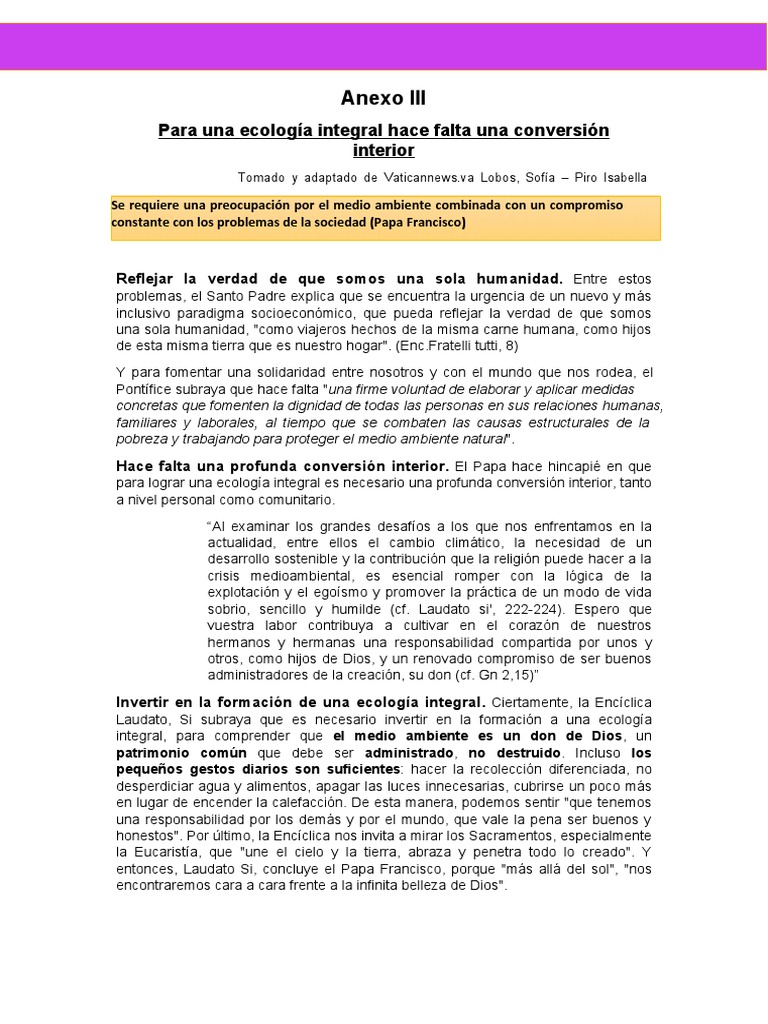 4° Anexo III-Para Una Ecologia Integral Hace Falta Una Conversion | PDF