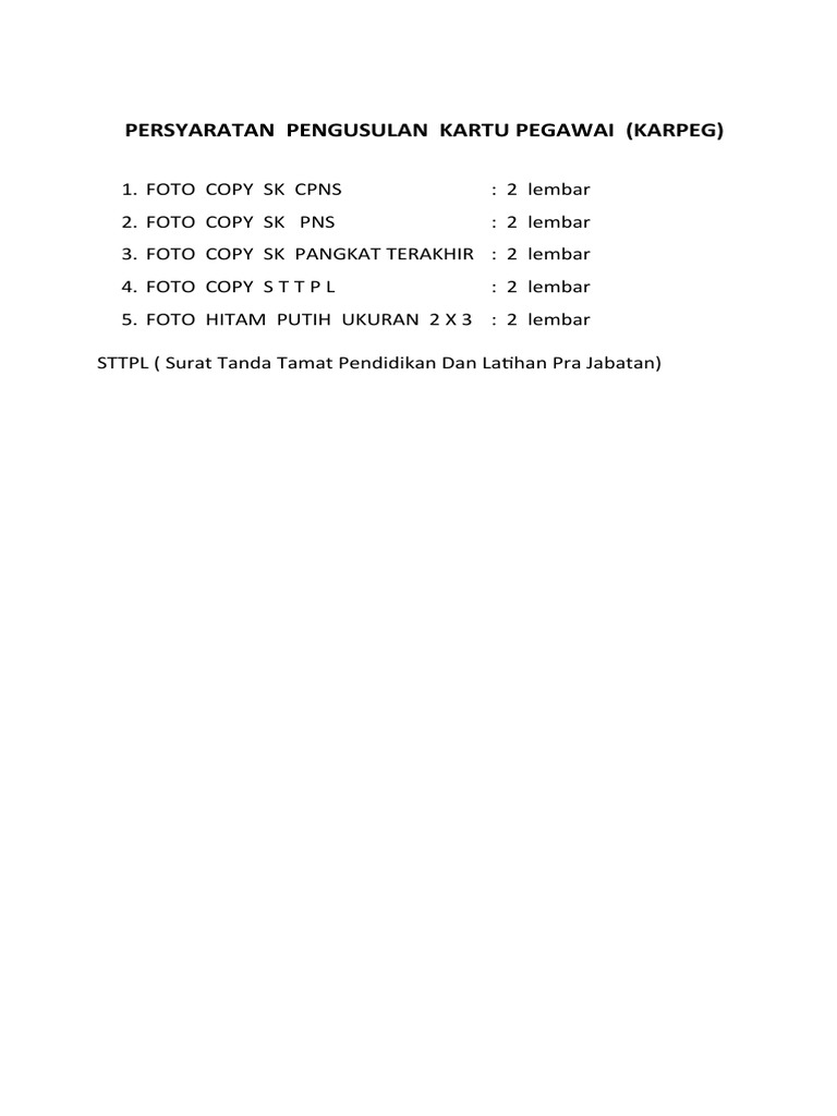 Persyaratan Karpeg Dan Karis Karsu | PDF