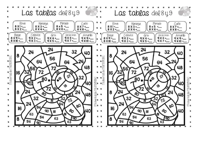 Tablas de Multiplicar Colorea | PDF