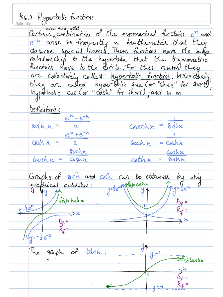 6.7 Hyperbolic functions | PDF