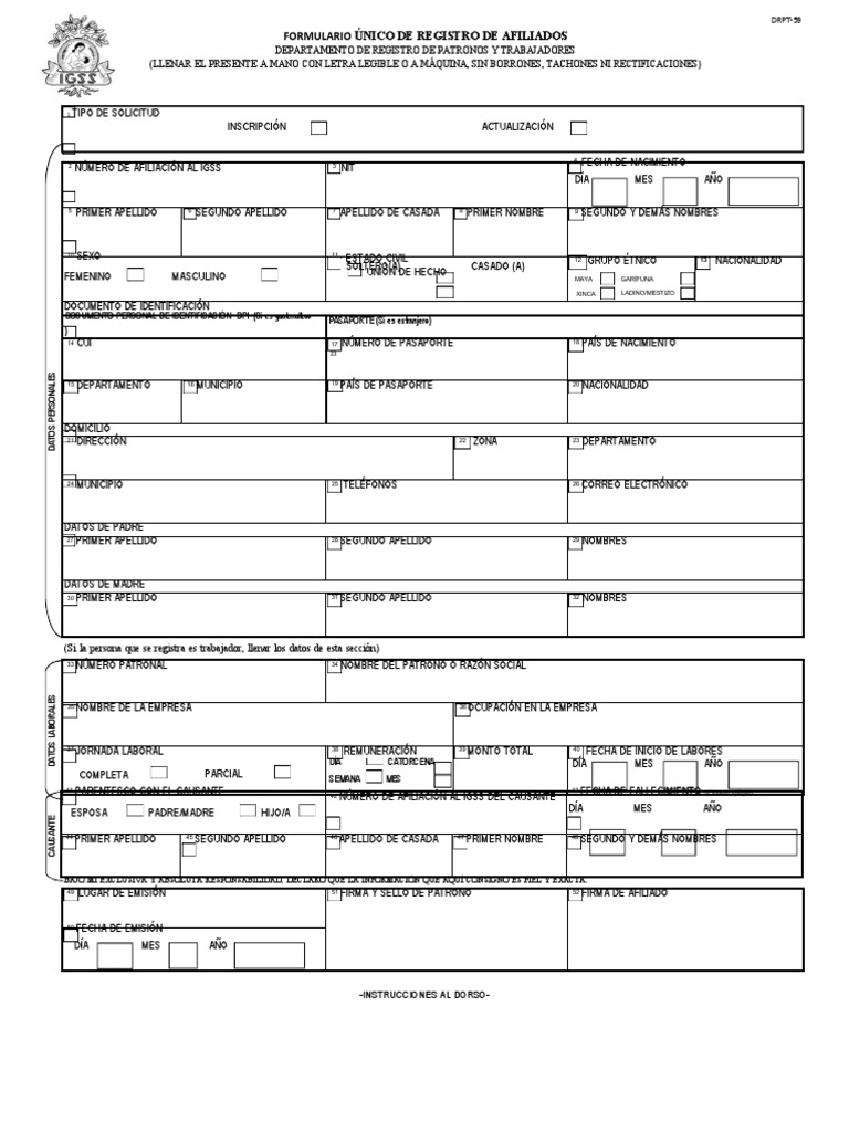 Instrucciones Formulario DRPT-59 IGSS | PDF