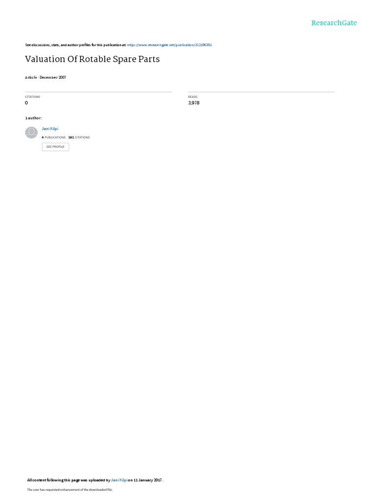 Kilpi ValuationofRotableSpareParts W438 | PDF | Depreciation | Valuation (Finance)
