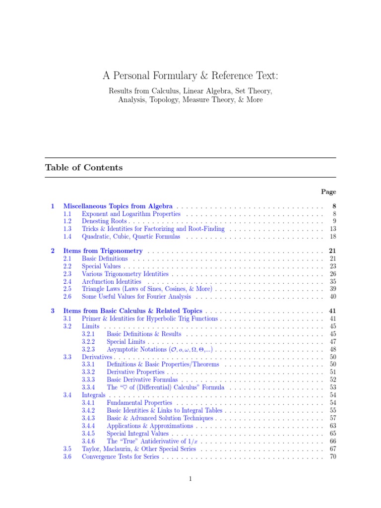 Personal Formulary | Download Free PDF | Determinant | Derivative