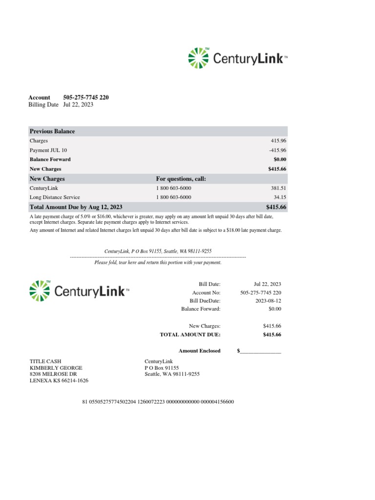 CenturyLink Bill Summary - Aug 2023 | PDF | Fee | Service Industries