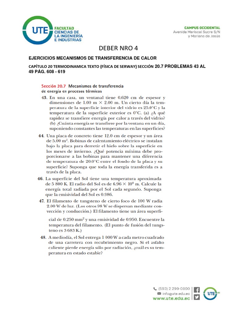 DEBER 4 Mecanismos de Transferencia de Calor | PDF