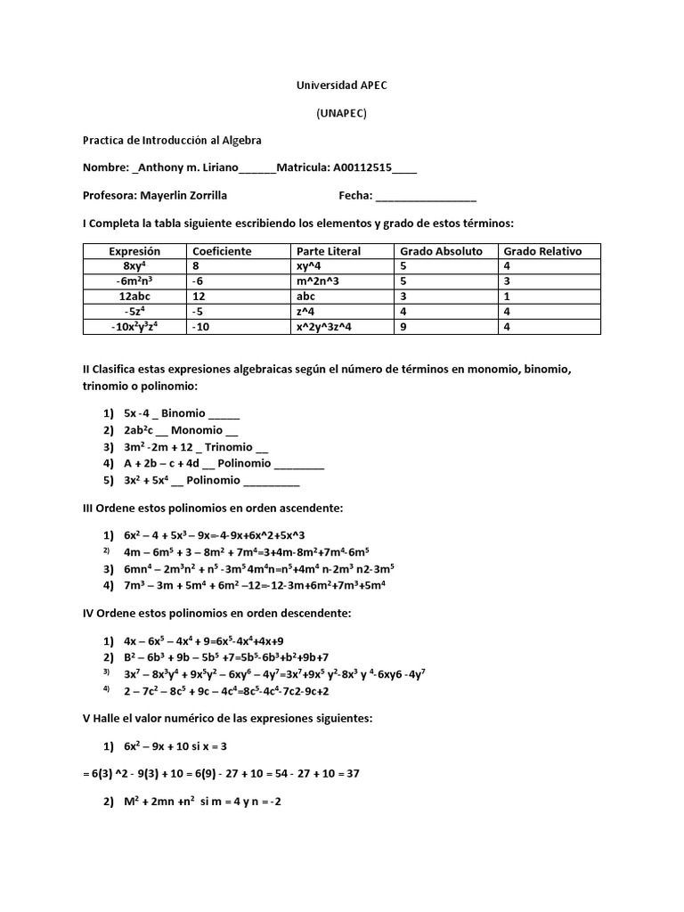 Practica de Introduccion Al Algebra | PDF Practica de Introduccion Al Algebra | PDF
