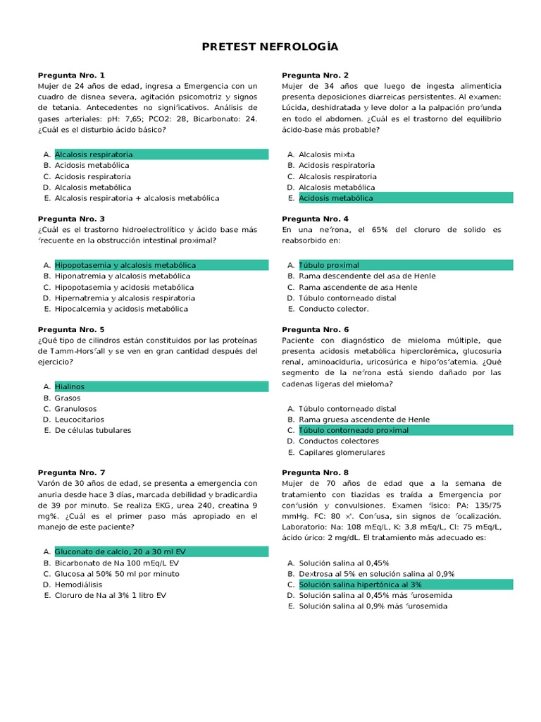 Nefrología Pretest - Con Claves | PDF | Enfermedad renal crónica ...