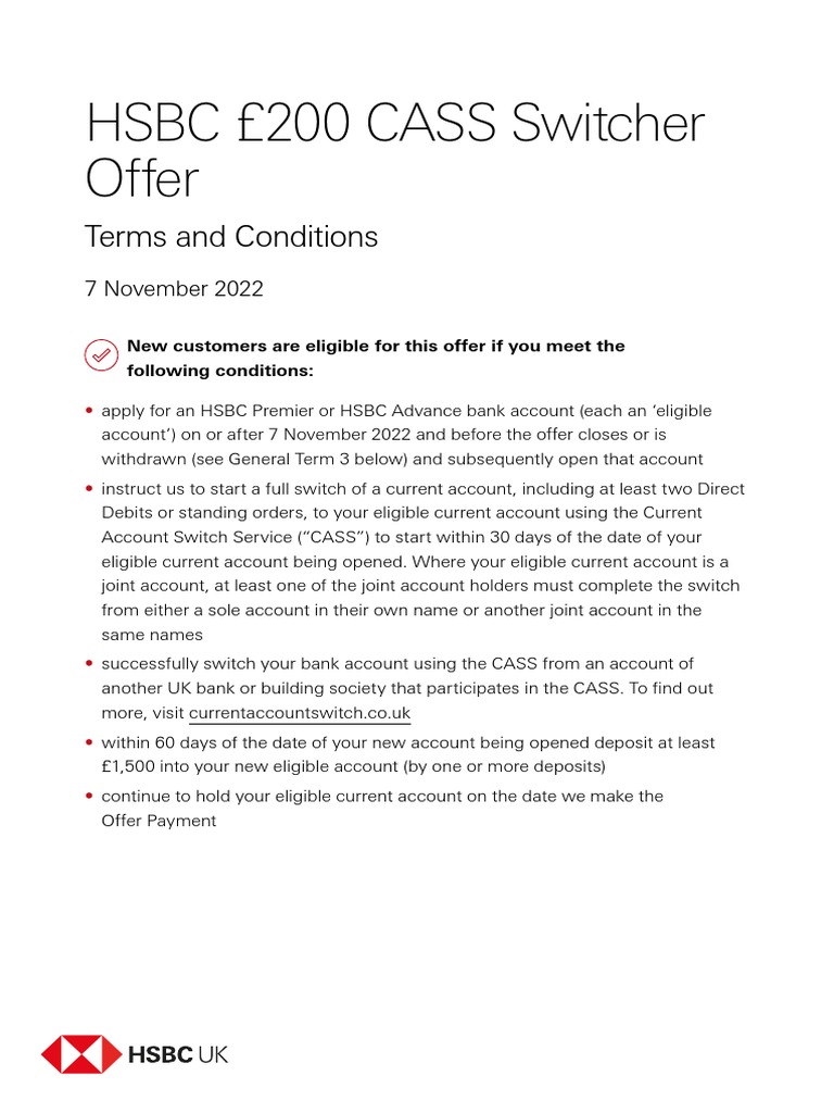 HSBC Switch Terms-And-Conditions-Cass-Offer | PDF | Transaction Account ...
