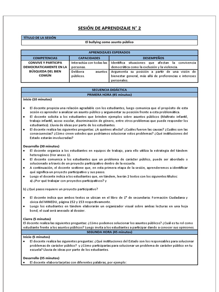 Sesión de Aprendizaje N°2 | PDF | Maestros | Aprendizaje