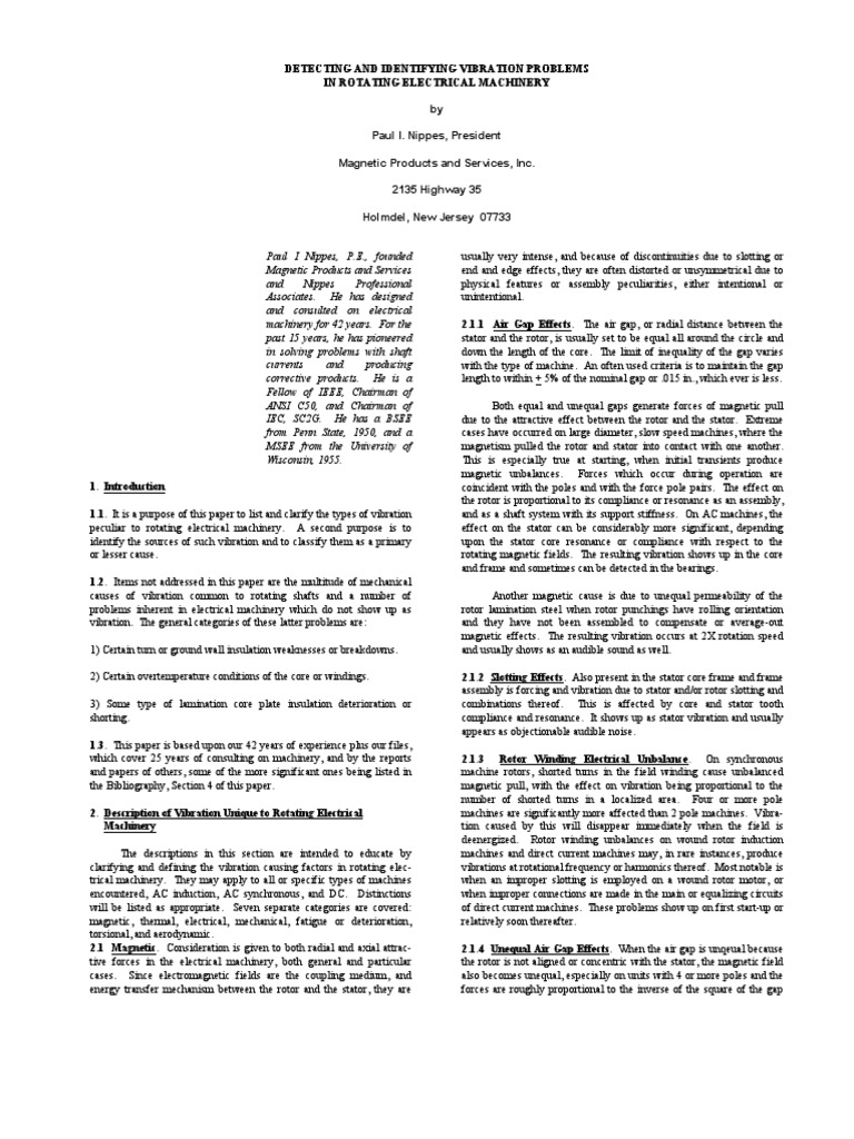 Detecting and Identifying Vibration Problemas | PDF | Electric Motor | Electric Generator