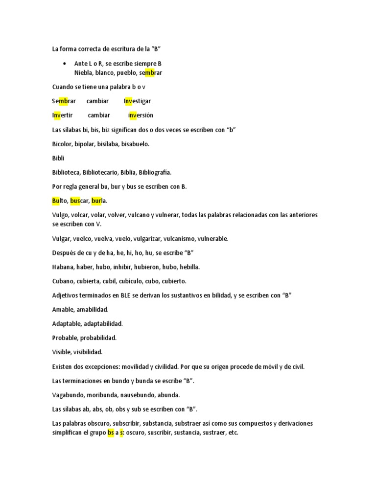 Ortografía de la letra B en español | PDF | Artes del Lenguaje y ...