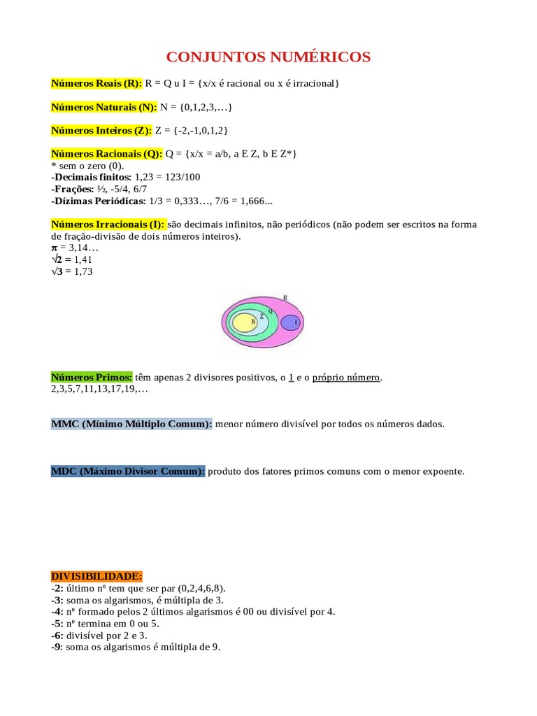 Conjuntos Numericos | PDF | Métodos e Materiais de Ensino