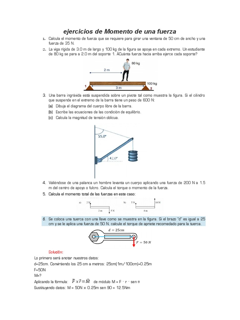 Ejercicios de Momento de Una Fuerza Resueltos | PDF