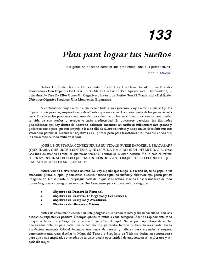 Autoestima 133 Plan para Lograr Tus Suenos | PDF | Sueño