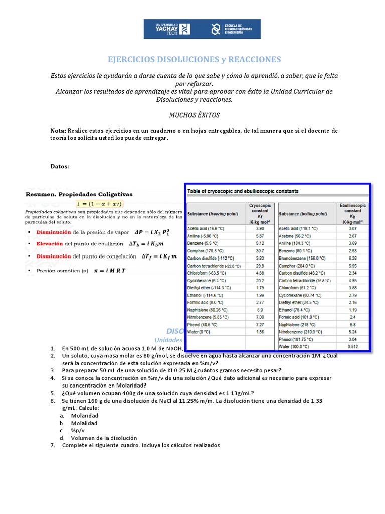 Ejercicios Tema 4 - Disoluciones y Reacciones | PDF | Concentración | Agua