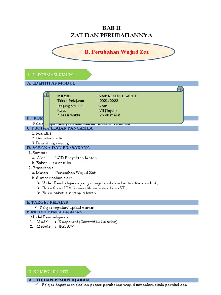 Modul Ajar Bab 2 B Perubahan Wujud Zat - Neng Riska | PDF | Karier & Perkembangan