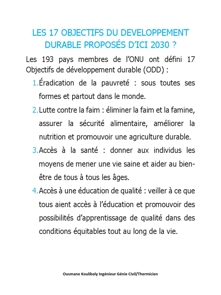 17 Objectifs de Développement Durable 2030 | PDF | Développement ...