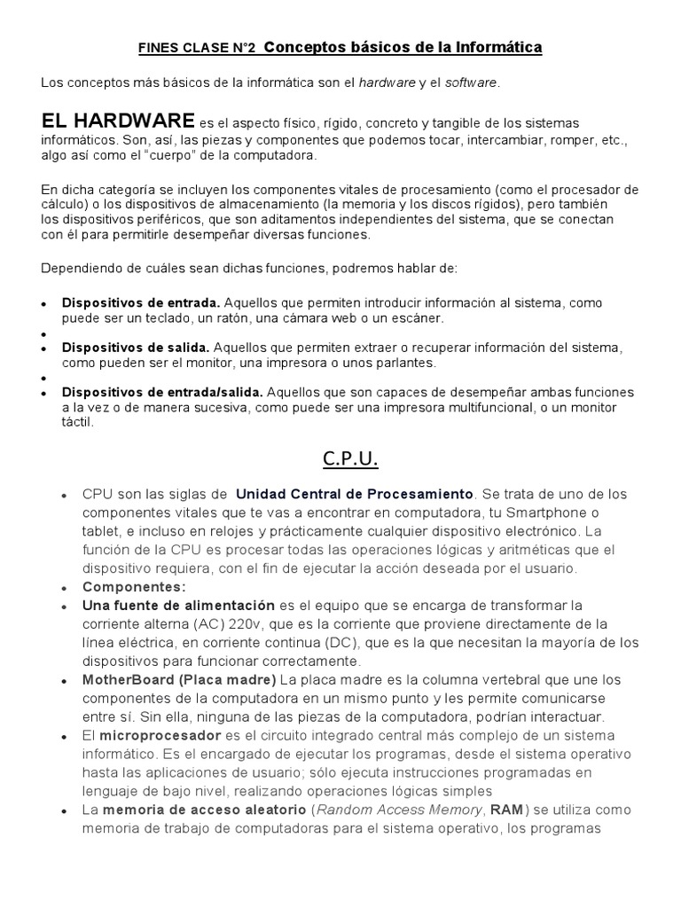 Clase N2 Hardware | PDF | Hardware de la computadora | Periférico
