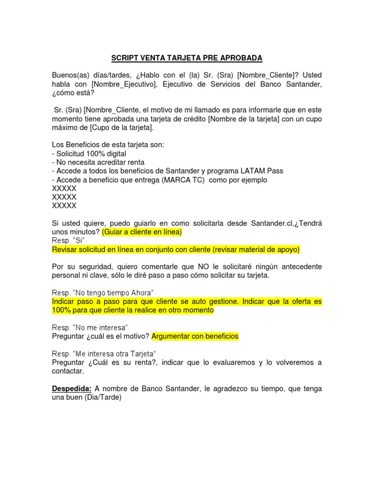 SCRIPT VENTA TARJETA PRE APROBADA corregido (1) | PDF