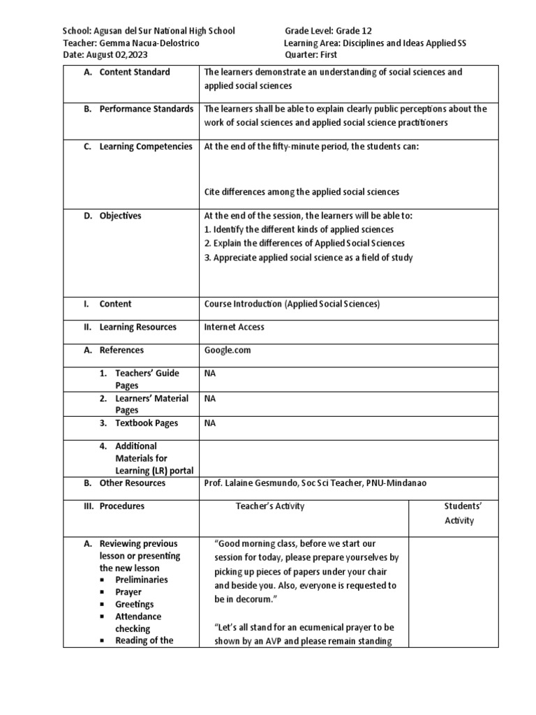 Detailed Lesson Plan in DIASS-Delostrico | PDF