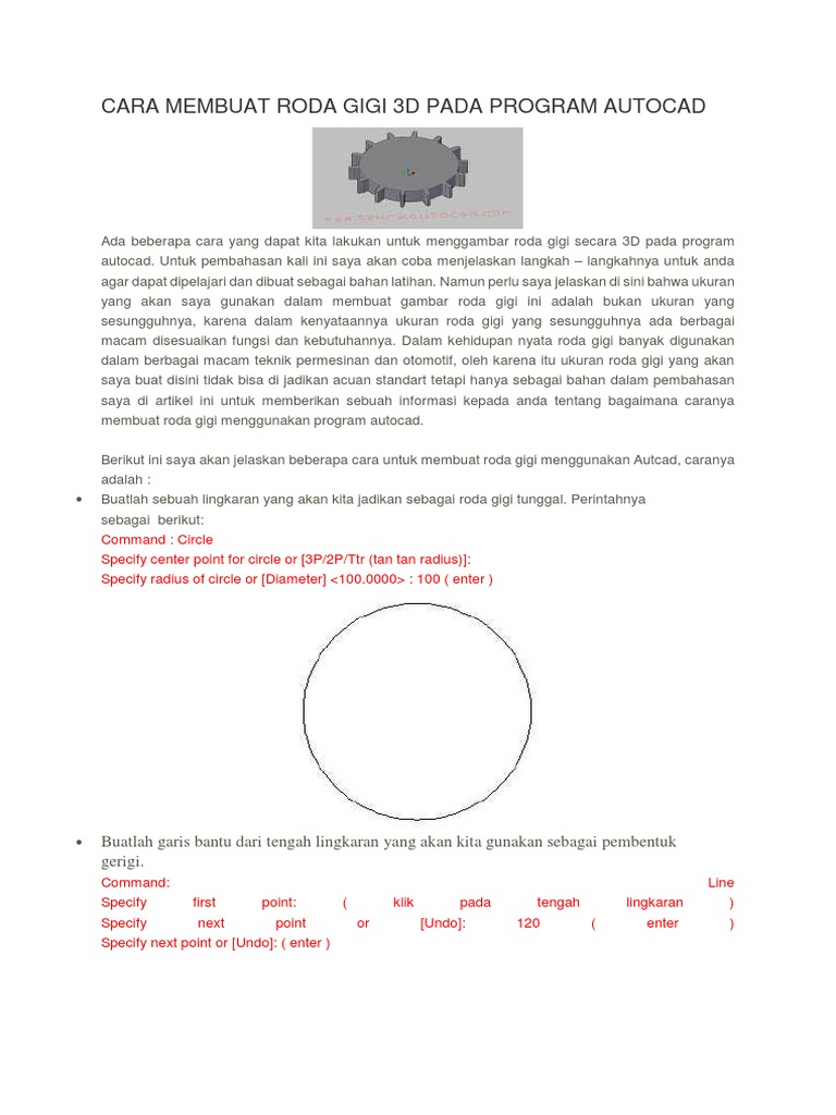 Cara Membuat Roda Gigi 3D Pada Program Autocad | PDF