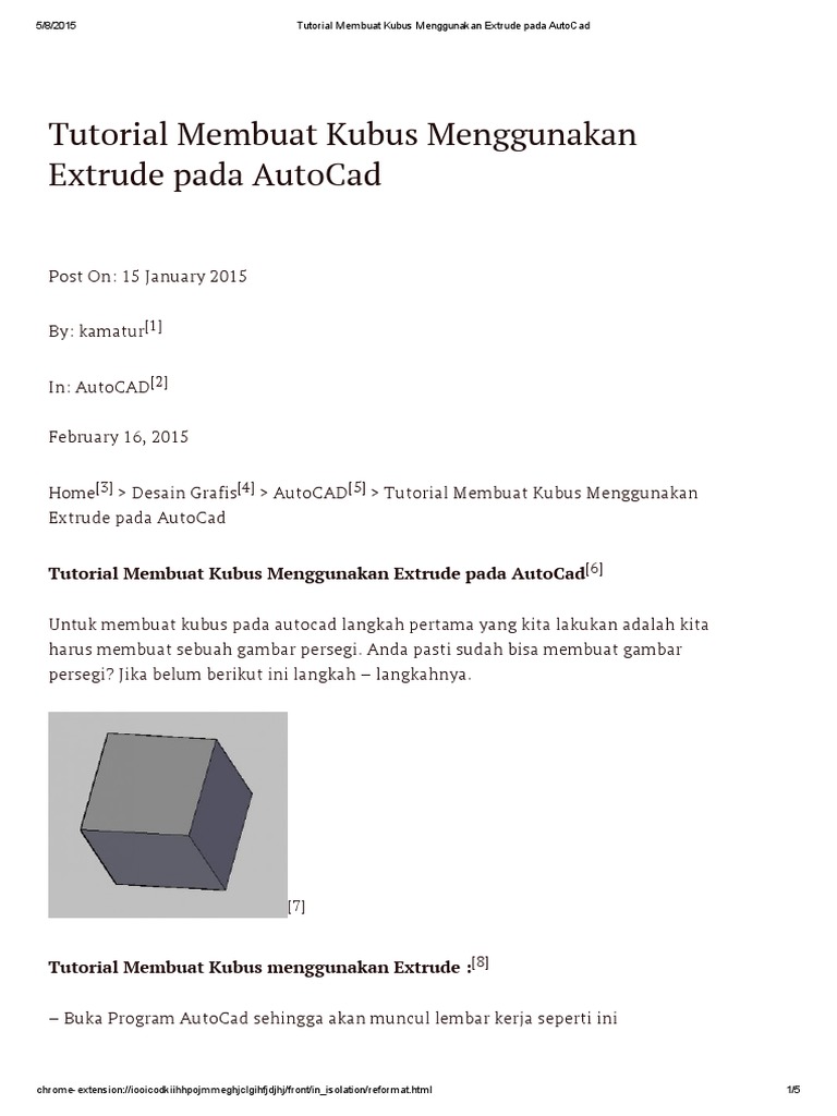 Tutorial Membuat Kubus Menggunakan Extrude pada AutoCad | PDF