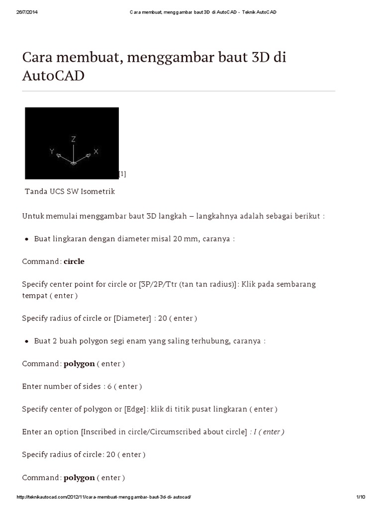 Cara Membuat, Menggambar Baut 3D Di AutoCAD - Teknik AutoCAD | PDF