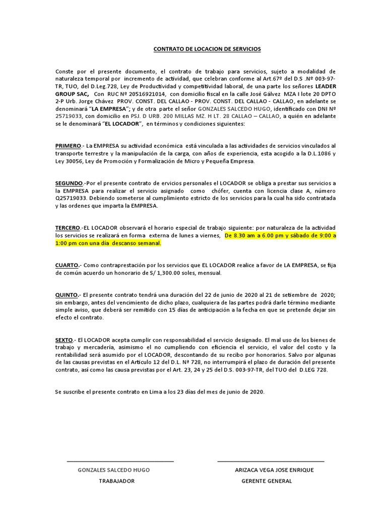 Contrato de Locacion de Serv | PDF | Economias