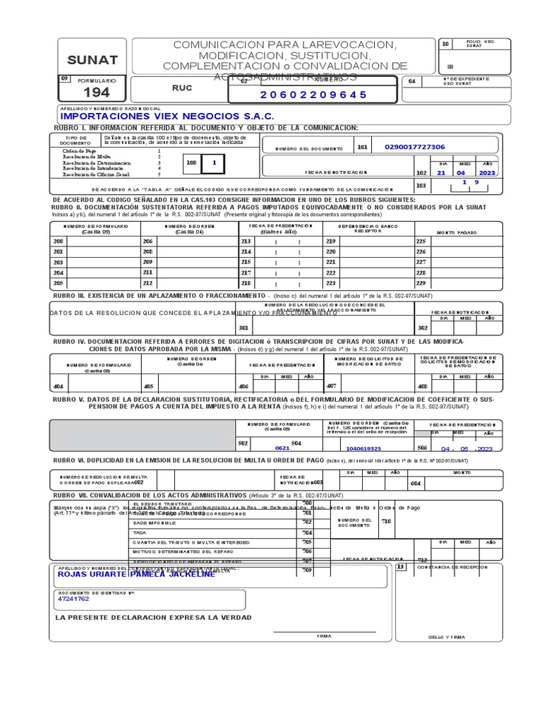 Formulario 194 Sunat | PDF | Edades medias