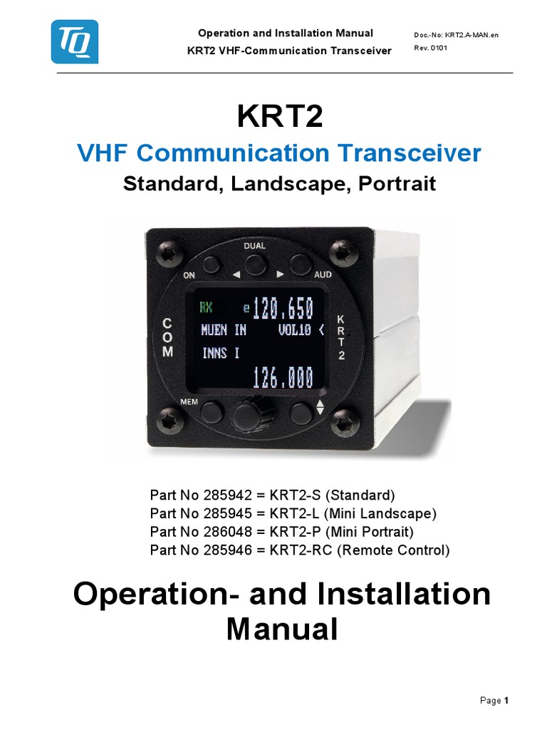 KRT2 VHF Transceiver Manual | PDF | Microphone | Headphones