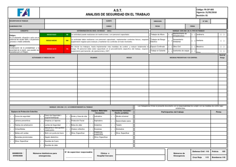 FR-OP-005 Analisis de Seguridad en El Trabajo (AST) | PDF | Riesgo
