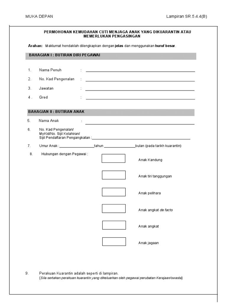 Borang Cuti Kuarantin | PDF