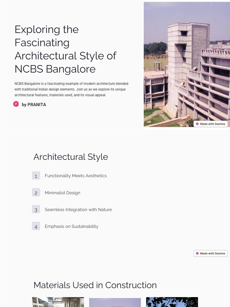 Exploring The Fascinating Architectural Style of NCBS Bangalore | PDF