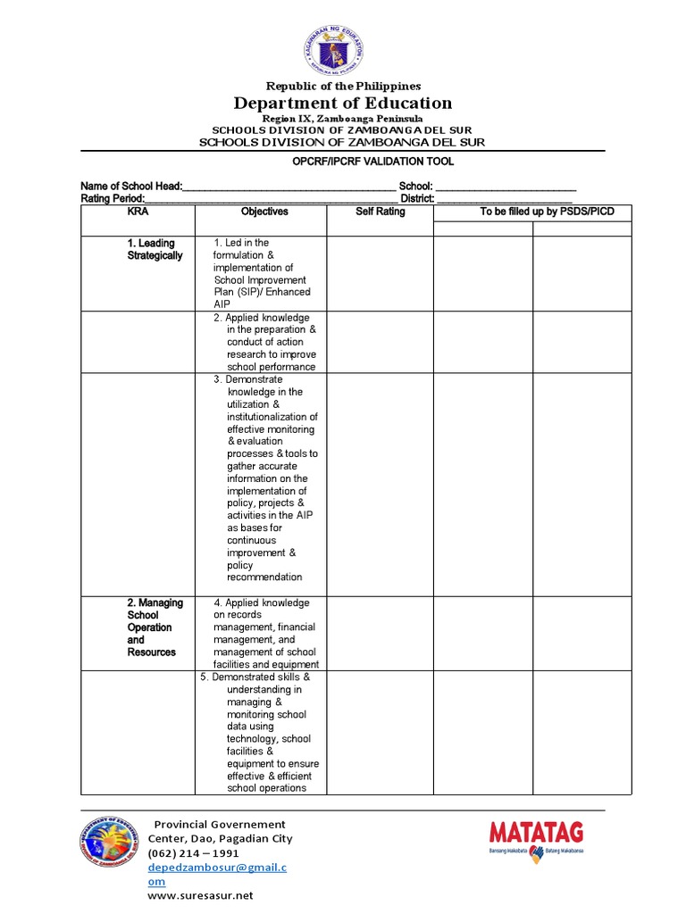 Ipcrf Opcrf Validation Tool | PDF | Learning | Cognition