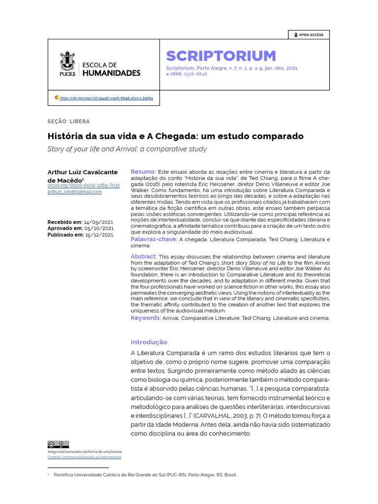 Artigo Scriptorium - História Da Sua Vida e A Chegada | PDF | Narrativa | Tempo