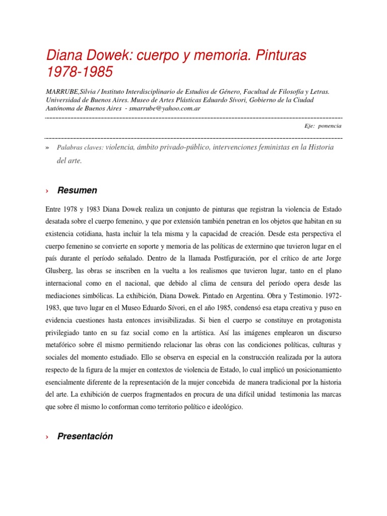 Diana Dowek Autorretrato 1982 | PDF | Pinturas | Historia del Arte