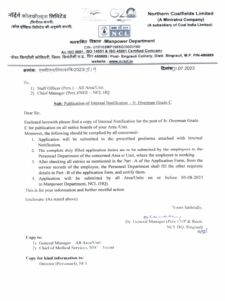 Jr. Overman Grade C Application Notice | PDF | Coal | Mining