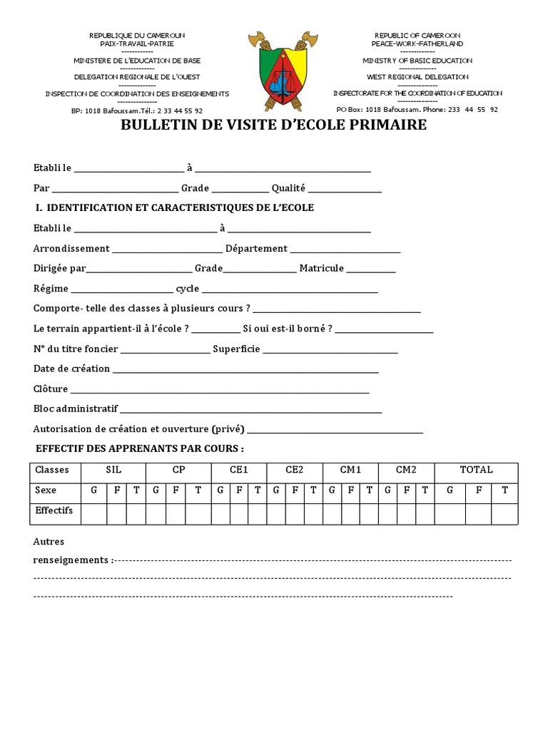 BULLETIN DE VISITE D'UNE ECOLE PRIMAIRE | PDF