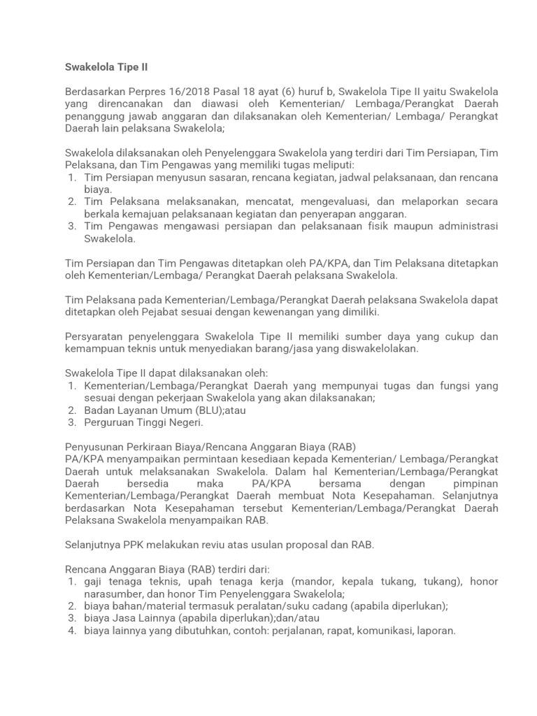 Swakelola Tipe II: Struktur dan Tugas Tim | PDF