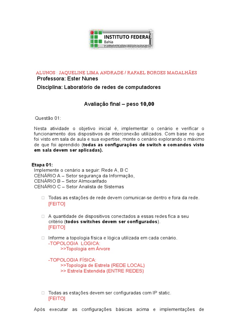 Atividade Final ADS | PDF | Rede de computadores | Comutador de rede