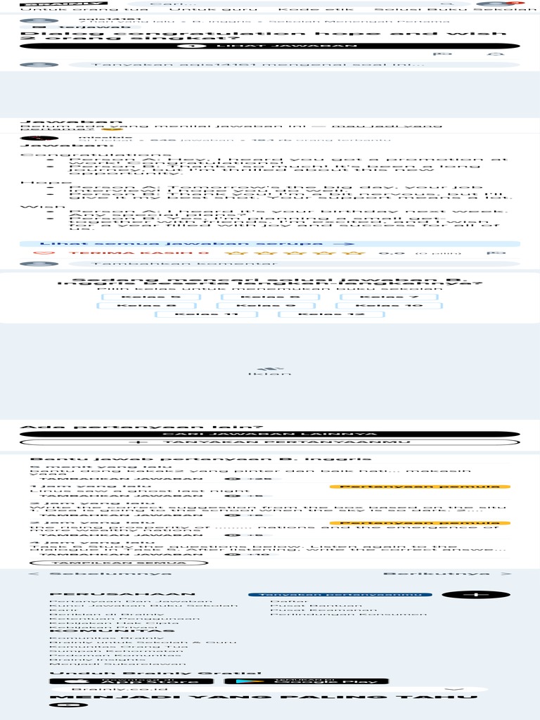 Dialog Congratulation Hope and Wish 2 Orang Singkat - Brainly - Co.id | PDF