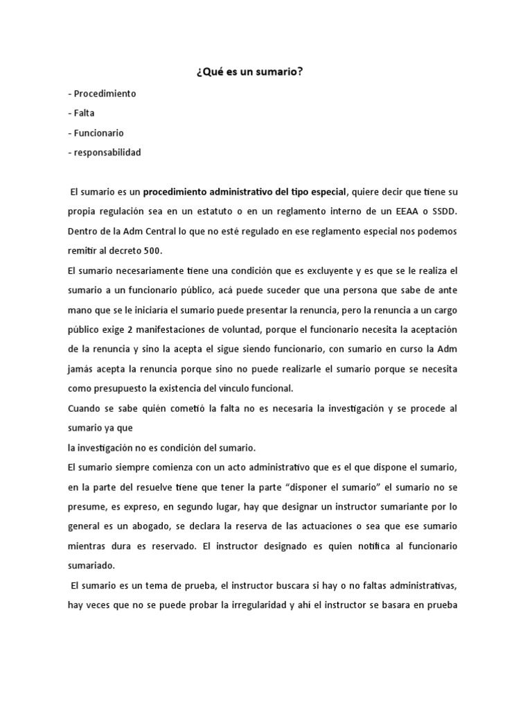 Qué Es Un Sumario | PDF | Gobierno | Justicia