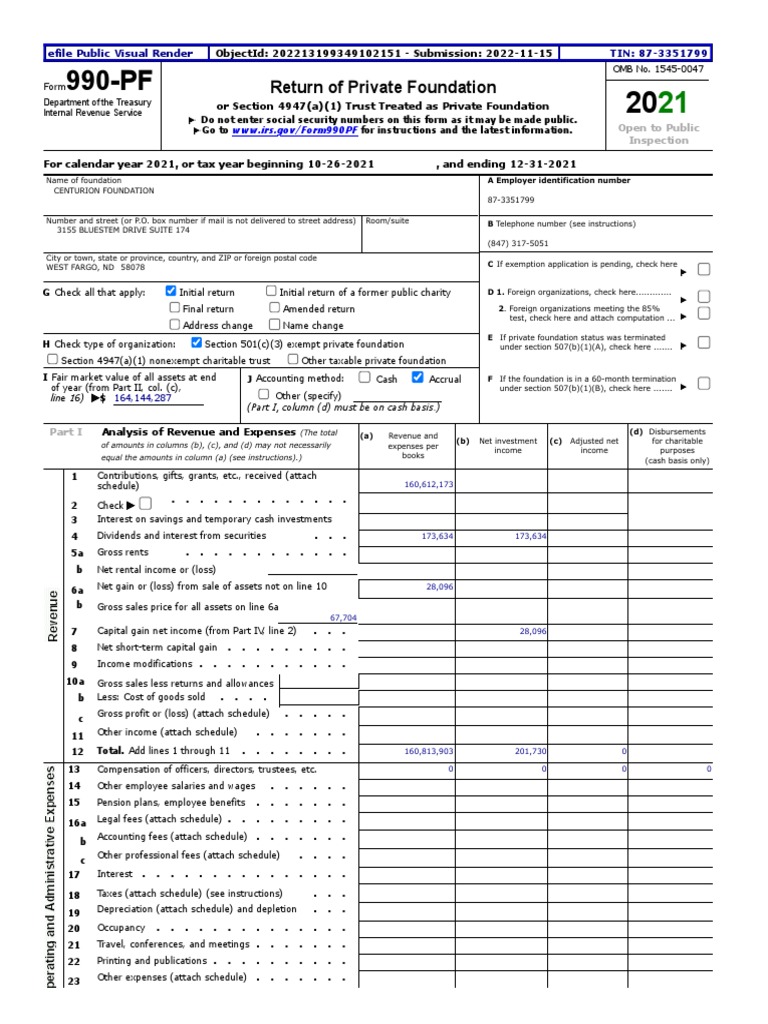 Centurion Foundation Form 990 | PDF | Capital Gain | Income